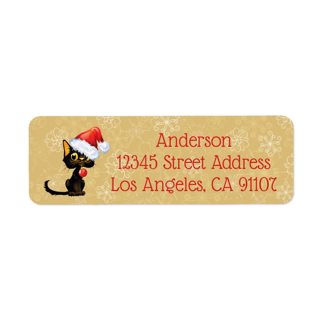 Black Cat Christmas Return Address Label | Zazzle