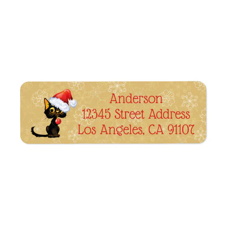 Black Cat Christmas Return Address Label | Zazzle