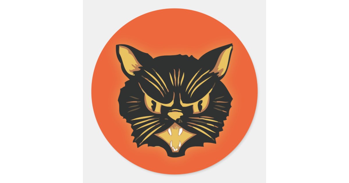 Black Cat Classic Round Sticker | Zazzle