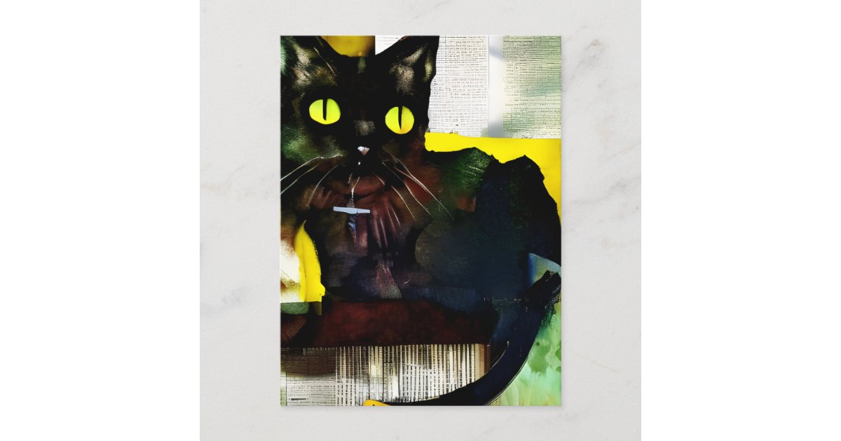 Black Cat Collage Painting Postcard | Zazzle