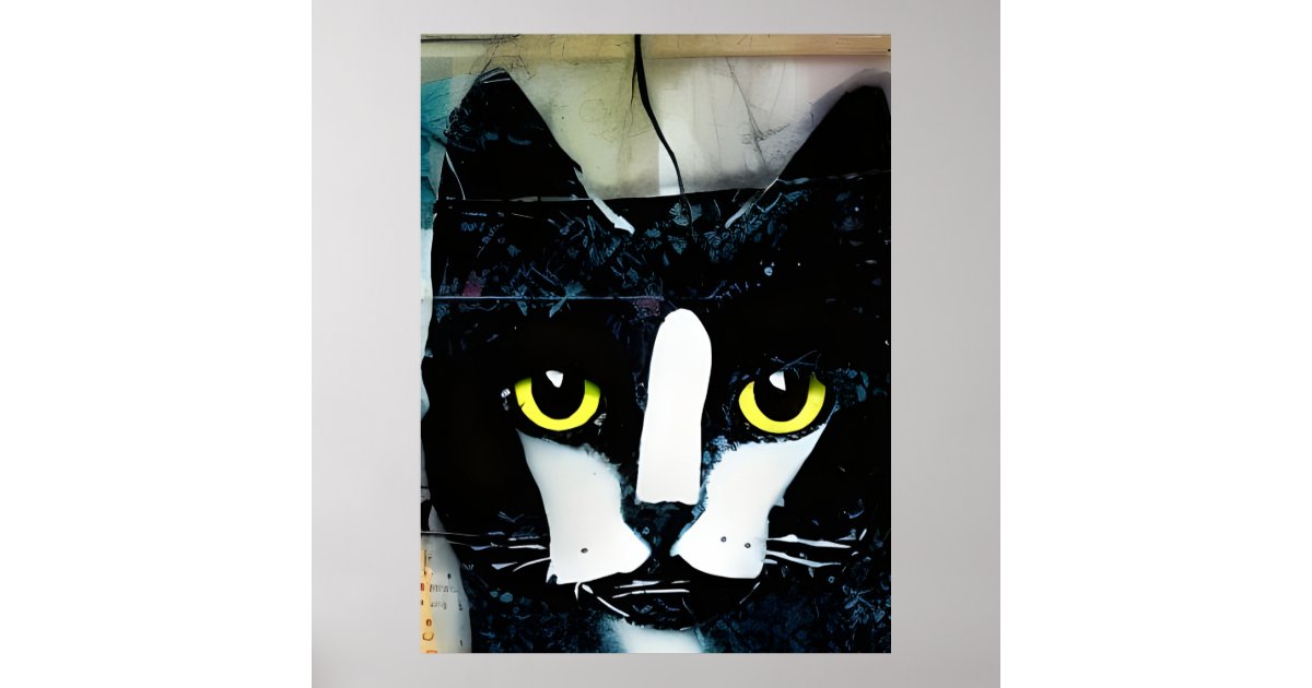 Black Cat Collage Painting Poster | Zazzle