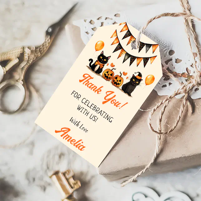 Black Cat Halloween Birthday Party Gift Tag | Zazzle