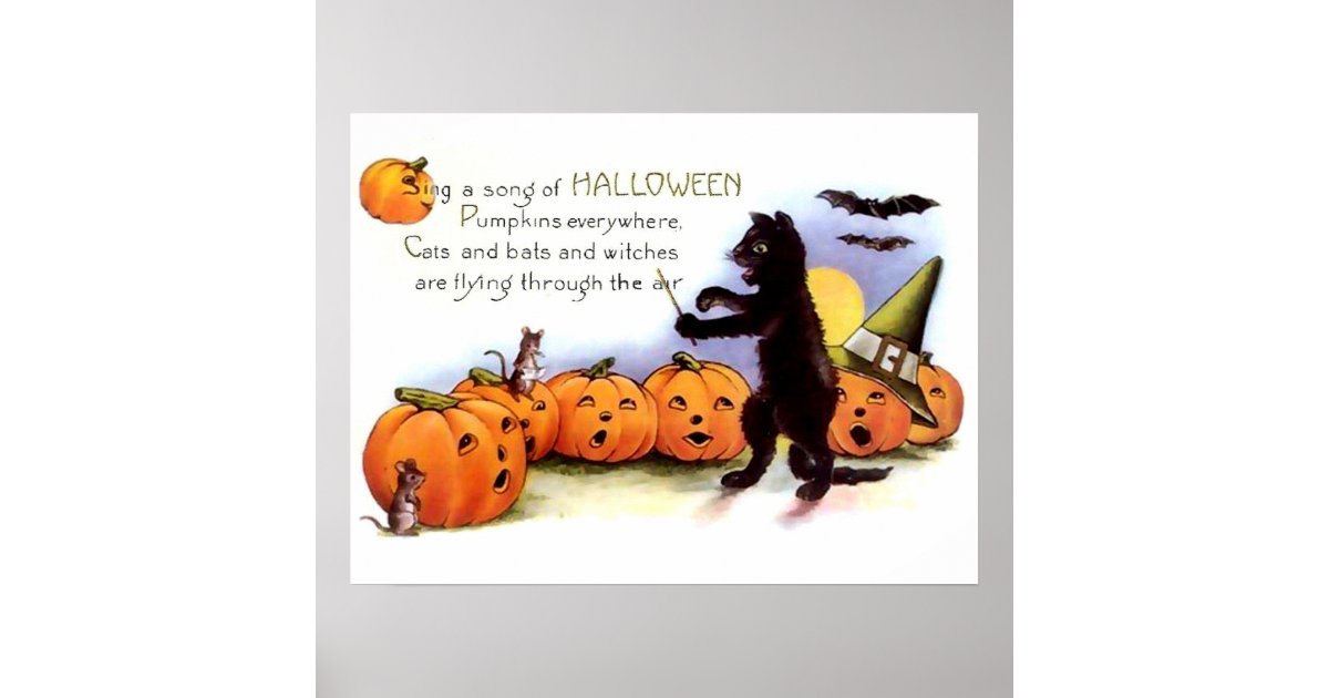 Black Cat Halloween Poster Print | Zazzle