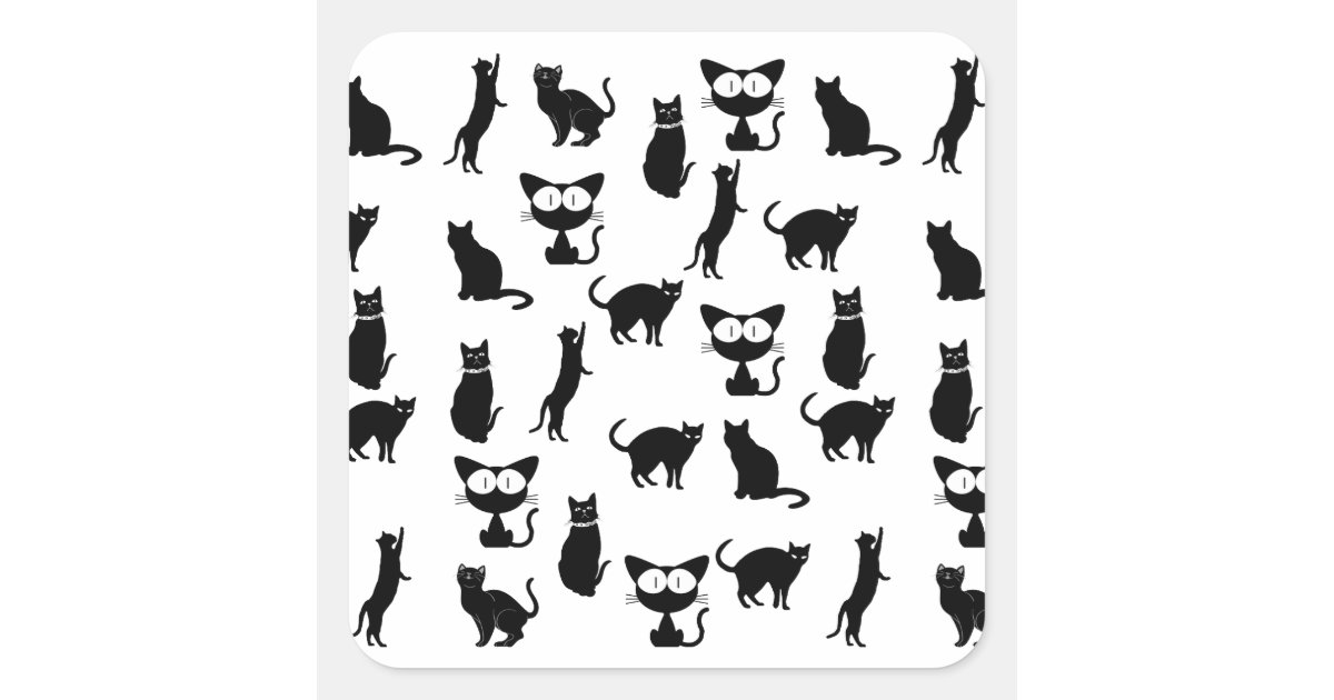 Black Cat Illustrations Square Sticker | Zazzle