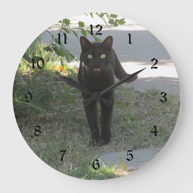 Black Cat in a Garden Large Clock | Zazzle