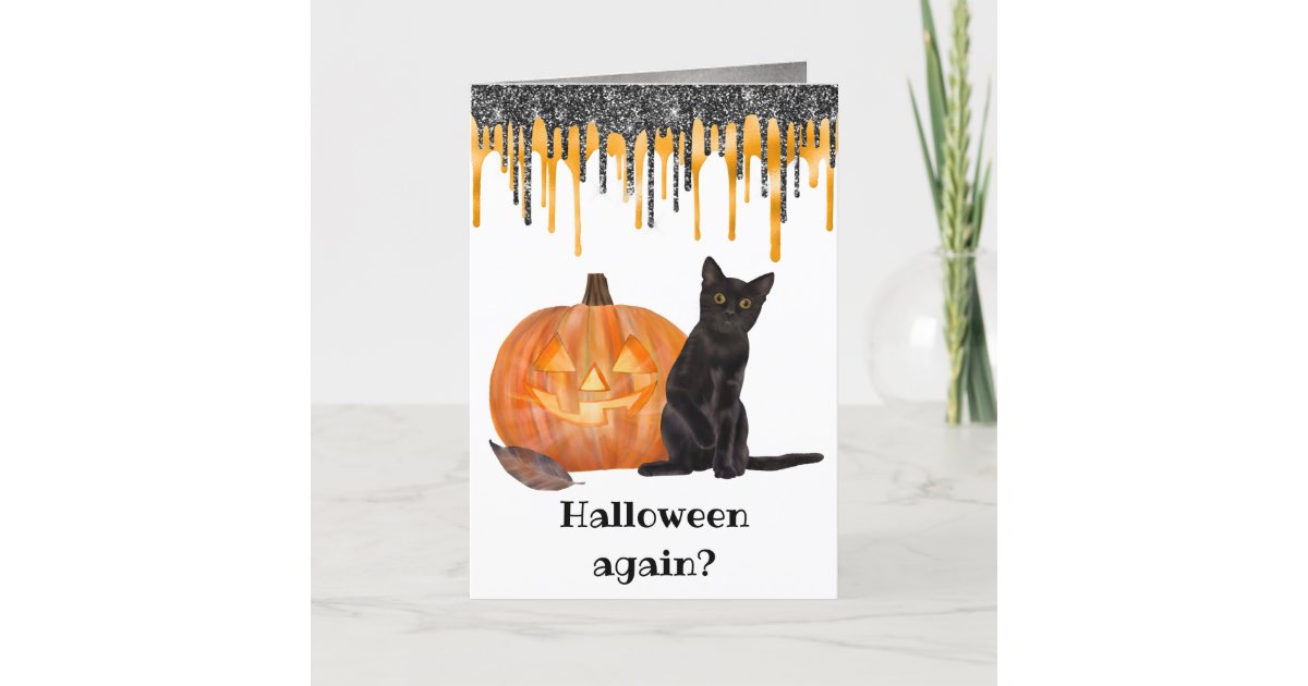 Black Cat Jack o' Lantern Halloween Card | Zazzle