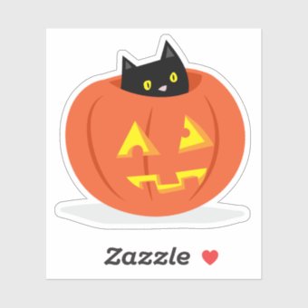 Black Cat Jack O Lantern Halloween Illustration Sticker | Zazzle