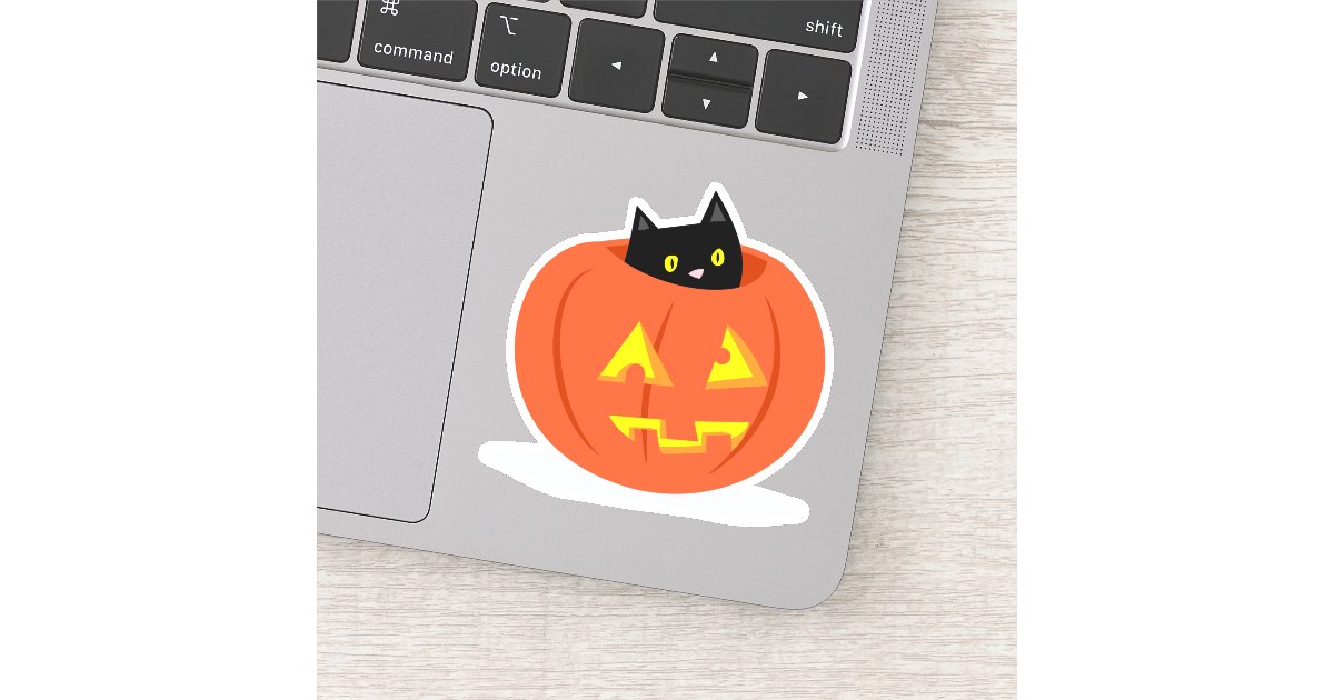 Black Cat Jack O Lantern Halloween Illustration Sticker | Zazzle