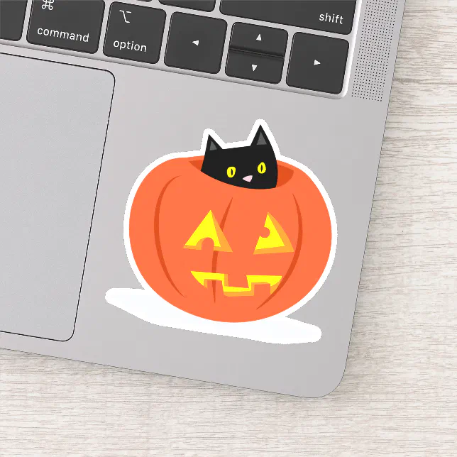 Black Cat Jack O Lantern Halloween Illustration Sticker | Zazzle