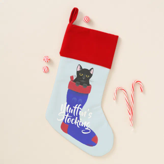 Black Cat Kitten Personalized Christmas Stocking | Zazzle