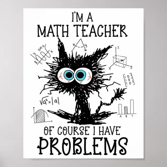 Black Cat Kitty I'm A Math Teacher Of Course I Hav Poster | Zazzle