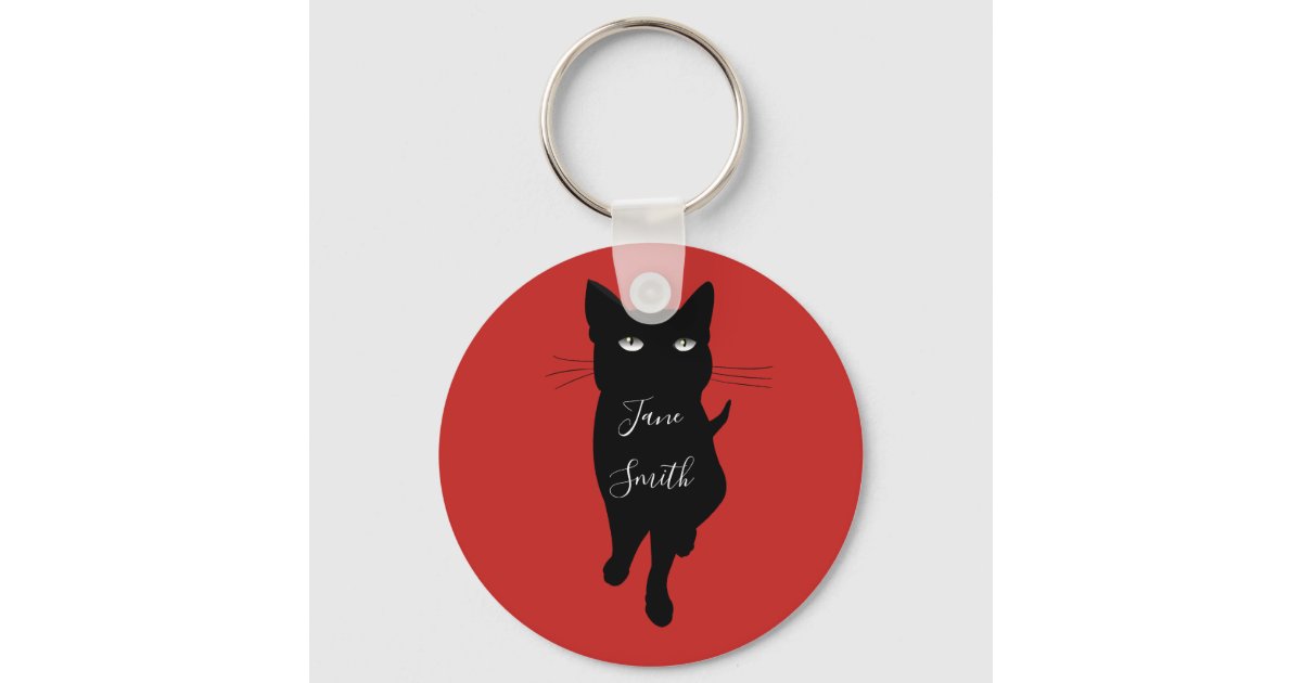 Black cat lover personalized name keychain | Zazzle