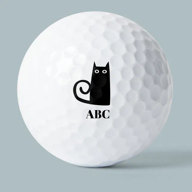 Black Cat Monogram Golf Balls | Zazzle