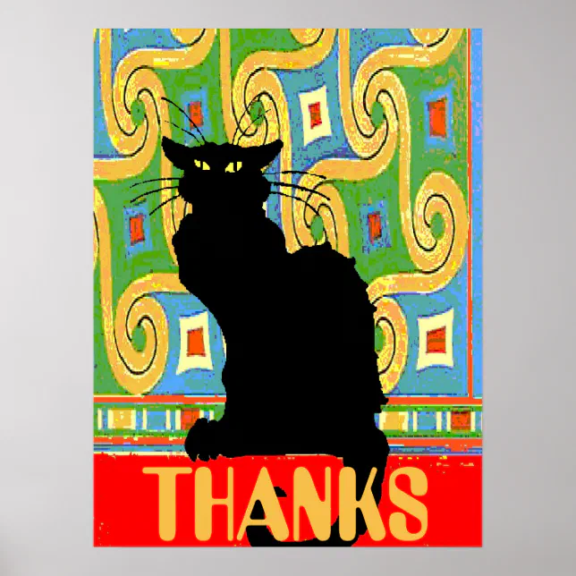 Black Cat on Abstract Wallpaper, edit text Poster | Zazzle