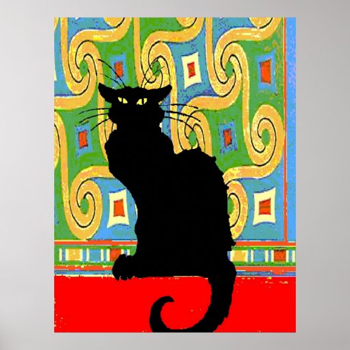 Black Cat on Abstract Wallpaper Poster | Zazzle