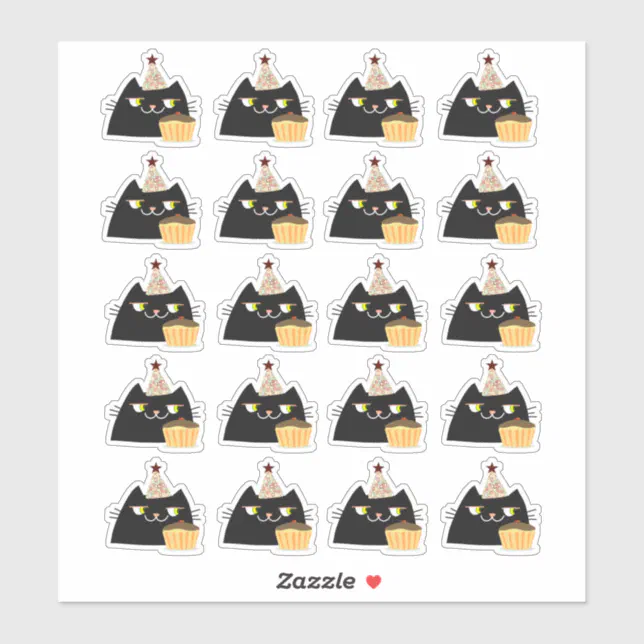 Black Cat Party Sticker | Zazzle