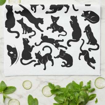 Black Cat Pattern Kitchen Towel | Zazzle