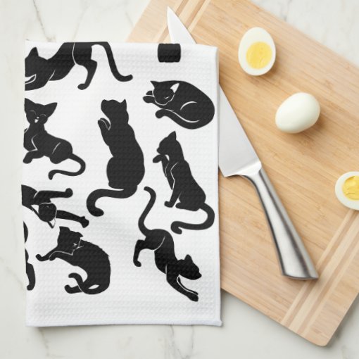 Black Cat Pattern Kitchen Towel | Zazzle