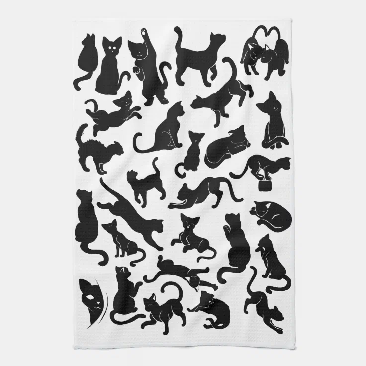 Black Cat Pattern Kitchen Towel | Zazzle