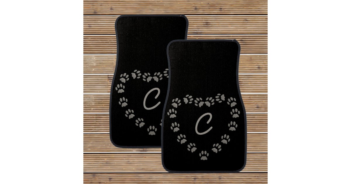 Black Cat Paw Print Heart Rear Car Floor Mats | Zazzle