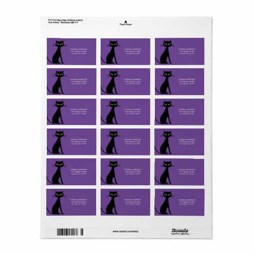 Black Cat & Purple Cute Return Address Labels | Zazzle