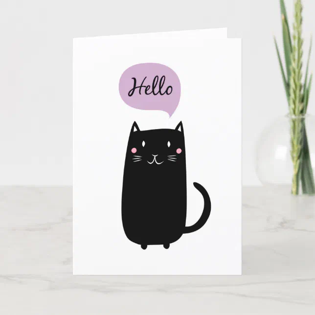 Black cat saying Hello Card | Zazzle