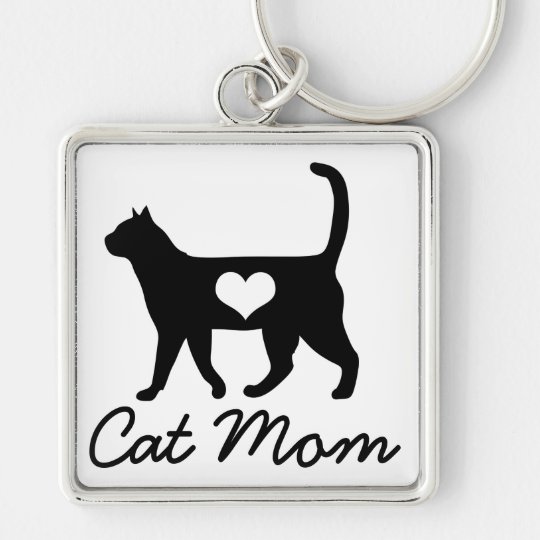 Black Cat Silhouette Cat Mom Keychain | Zazzle.com