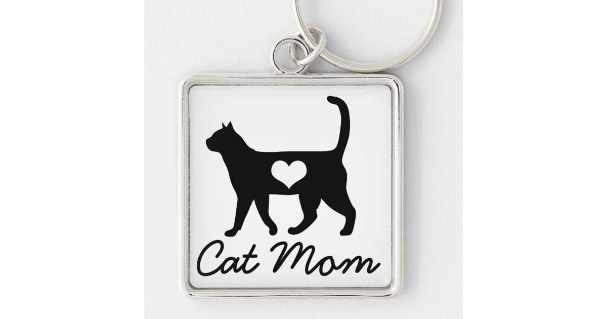 Black Cat Silhouette Cat Mom Keychain | Zazzle