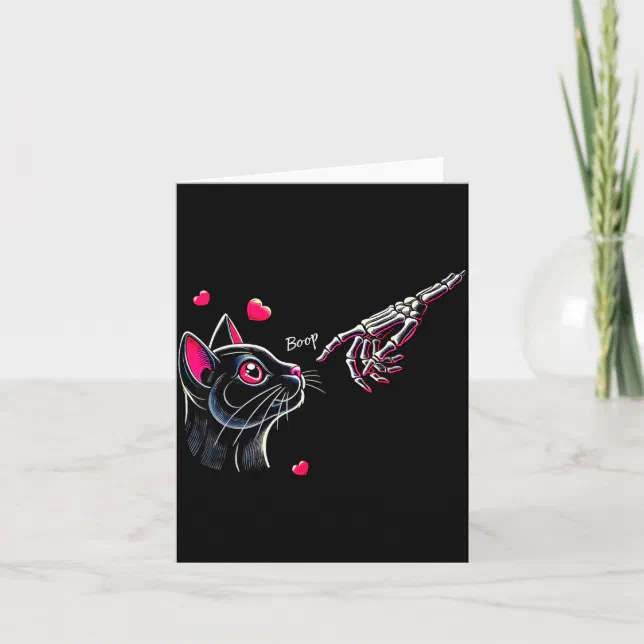Black Cat Skeleton Hand Boop Valentine's Day Pet O Card | Zazzle