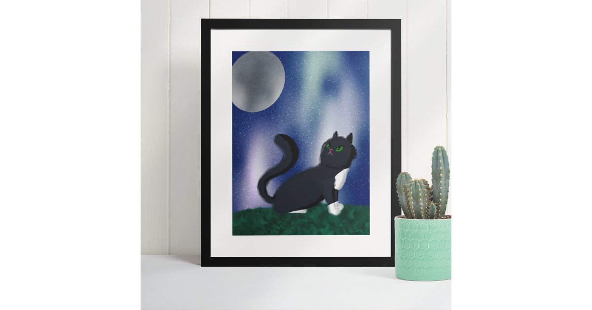 Black Cat Starry Night Painting Poster | Zazzle