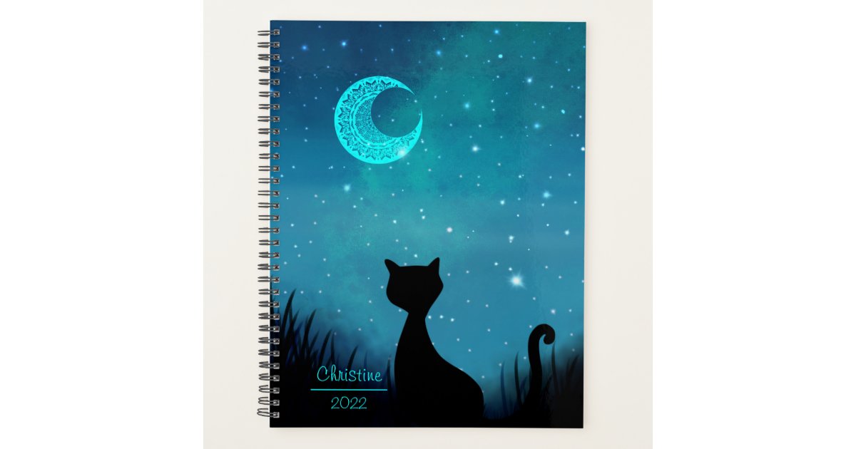 black cat Starry sky name and year Planner | Zazzle