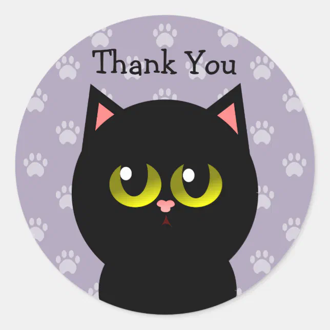 Black Cat Thank You Classic Round Sticker | Zazzle