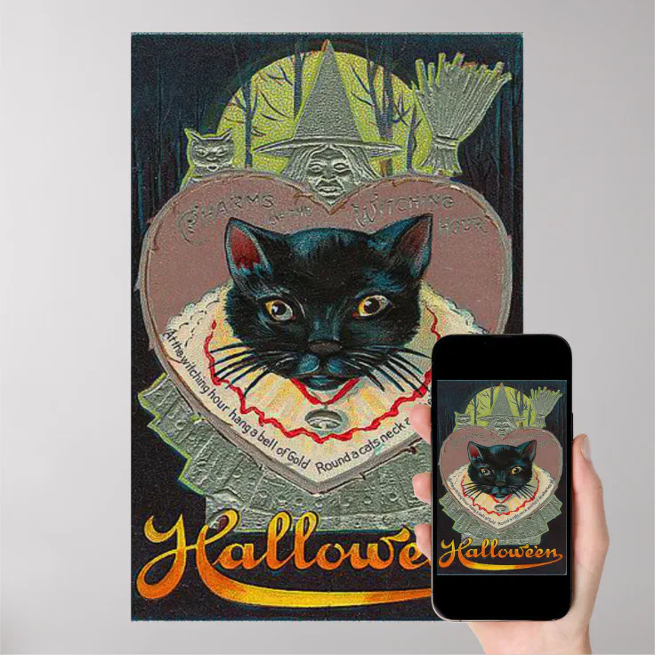 Black Cat Witch Witching Hour Full Moon Poster | Zazzle