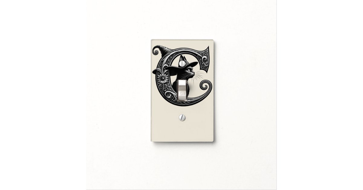 Black Cat Witch Witchy Letter C Custom Initial Light Switch Cover | Zazzle