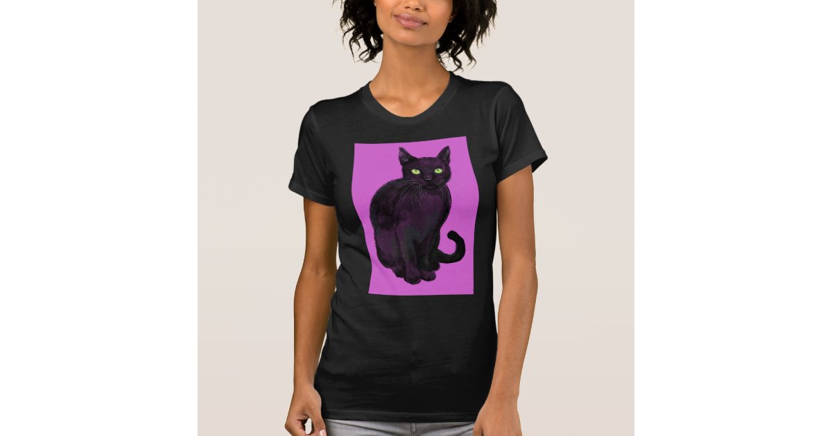 Black cat with fuchsia background T-Shirt | Zazzle