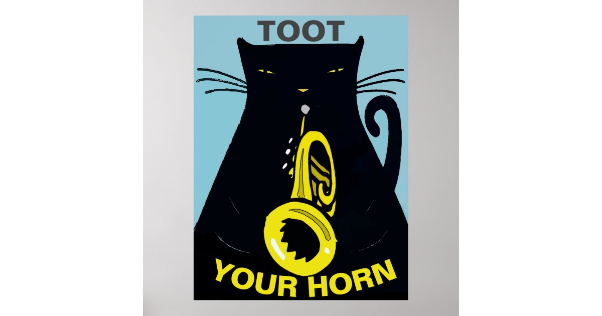 Black Cat with Trumpet Poster | Zazzle