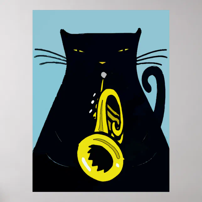 Black Cat with Trumpet Poster | Zazzle