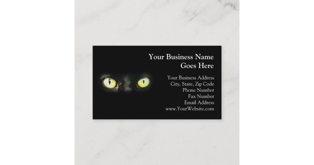 Black Cat, Yellow Green Eyes, Sleek and Spooky Business Card | Zazzle