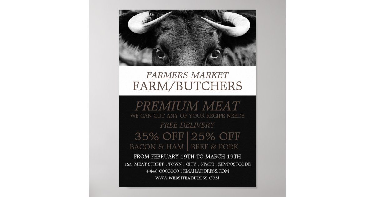 Black Cattle, Farmer & Butcher Advertising Poster | Zazzle