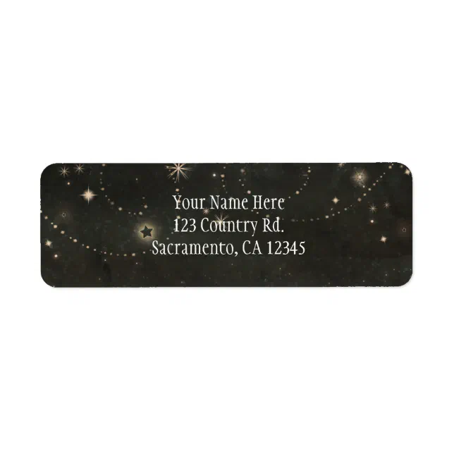 Black Celestial Dark Starry Sky Swirls Invitation Label | Zazzle