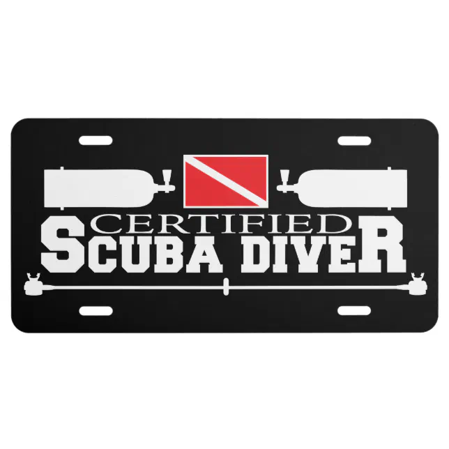 Black Certified Scuba Diver License Plate | Zazzle