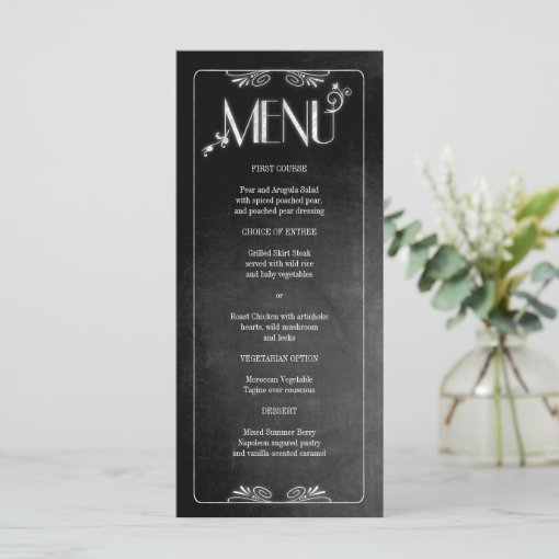Black Chalkboard Elegant Slim Dinner Menu | Zazzle