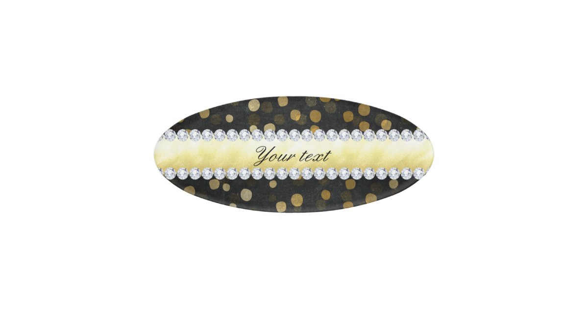 Black Chalkboard Gold Confetti Diamonds Name Tag | Zazzle