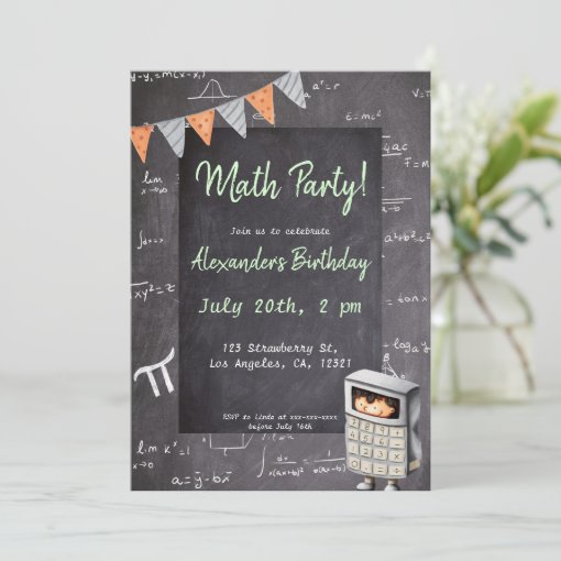 Black Chalkboard Math Formulas Birthday Party Invitation | Zazzle