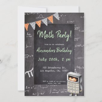 Black Chalkboard Math Formulas Birthday Party Invitation | Zazzle