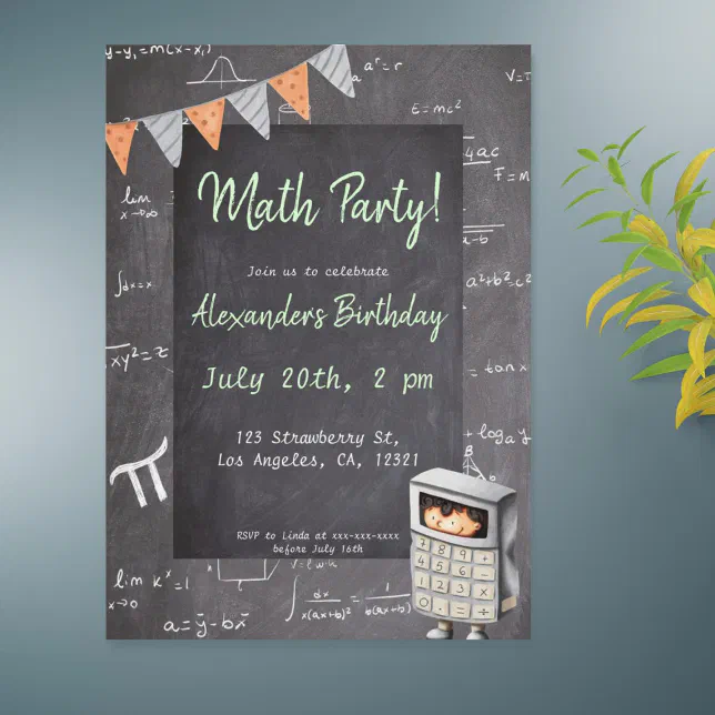 Black Chalkboard Math Formulas Birthday Party Invitation | Zazzle