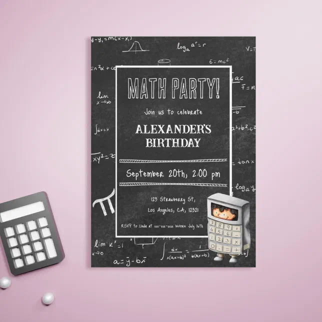 Black Chalkboard Mathematic Formulas Kid Birthday Invitation | Zazzle