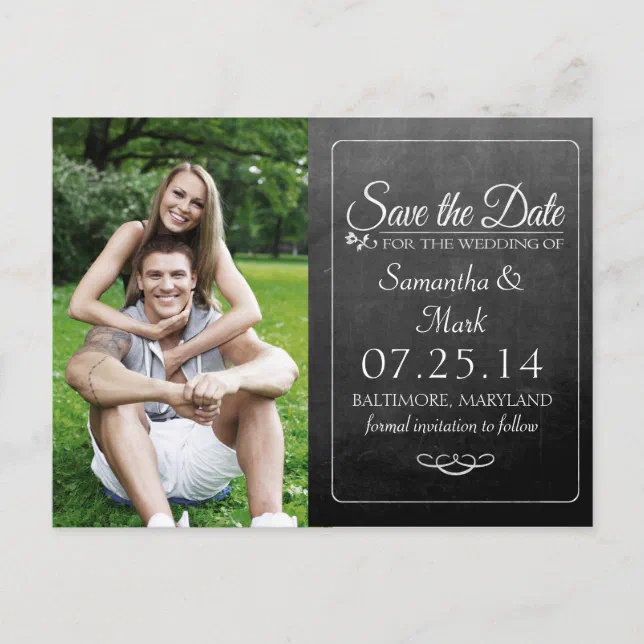 Black Chalkboard Photo Save the Date Announcement Postcard | Zazzle Black Chalkboard Photo Save the Date Announcement Postcard | Zazzle