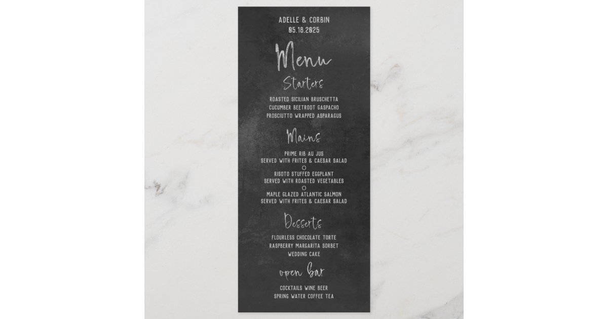 Black Chalkboard Silver Fancy Calligraphy Script Menu | Zazzle