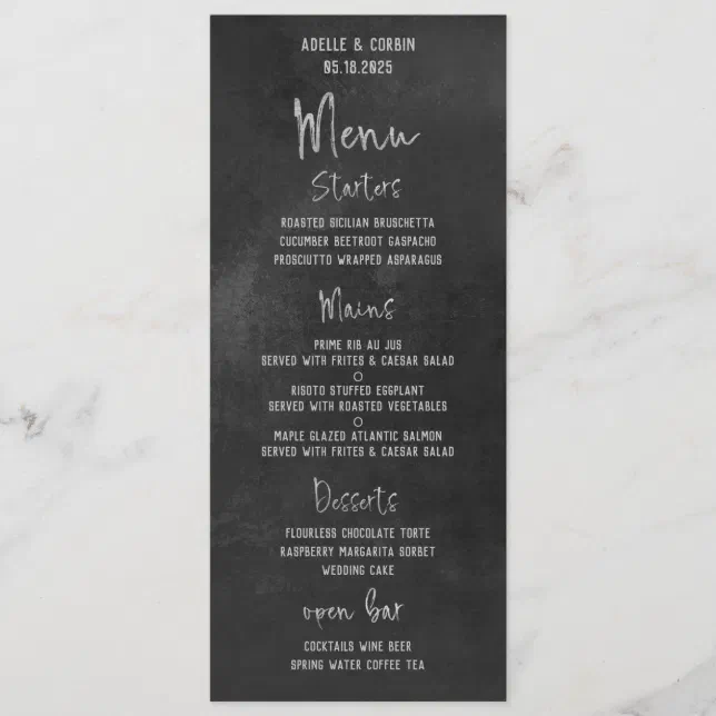 Black Chalkboard Silver Fancy Calligraphy Script Menu | Zazzle